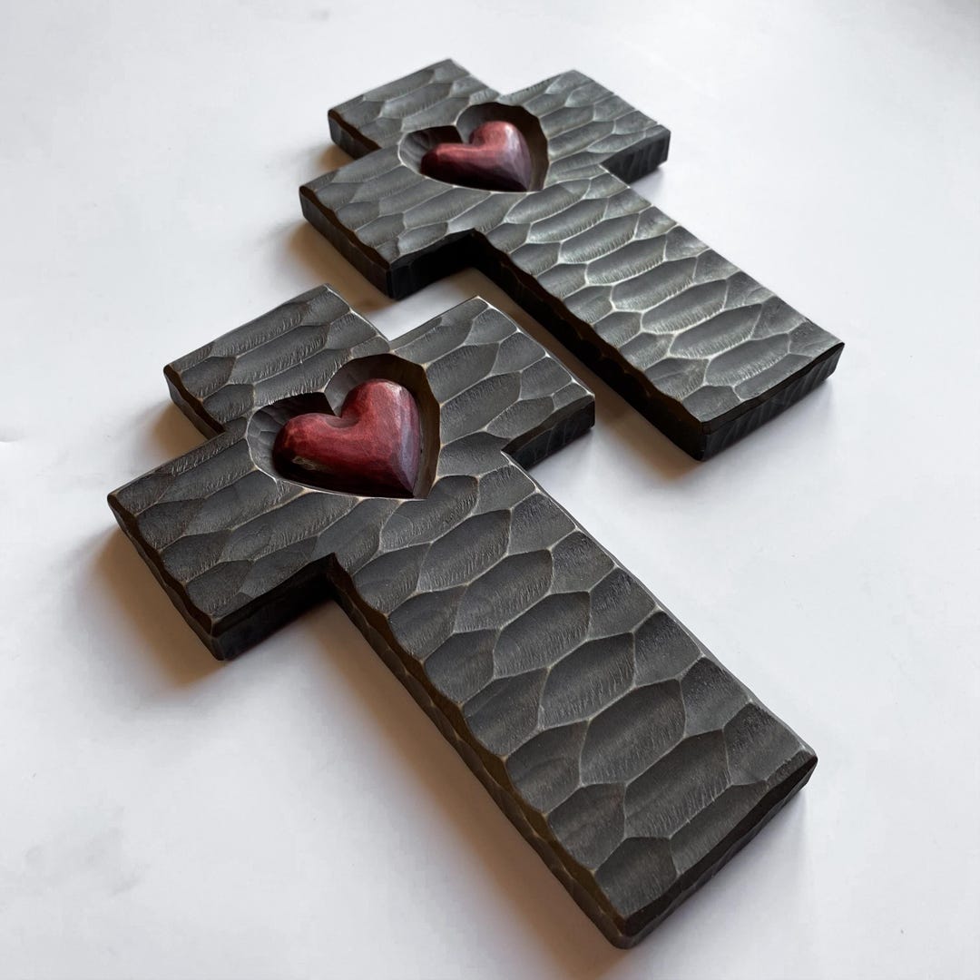 Hand Carved Wooden Cross, Simple Crucifix Hanging Rustic Crosses With ...