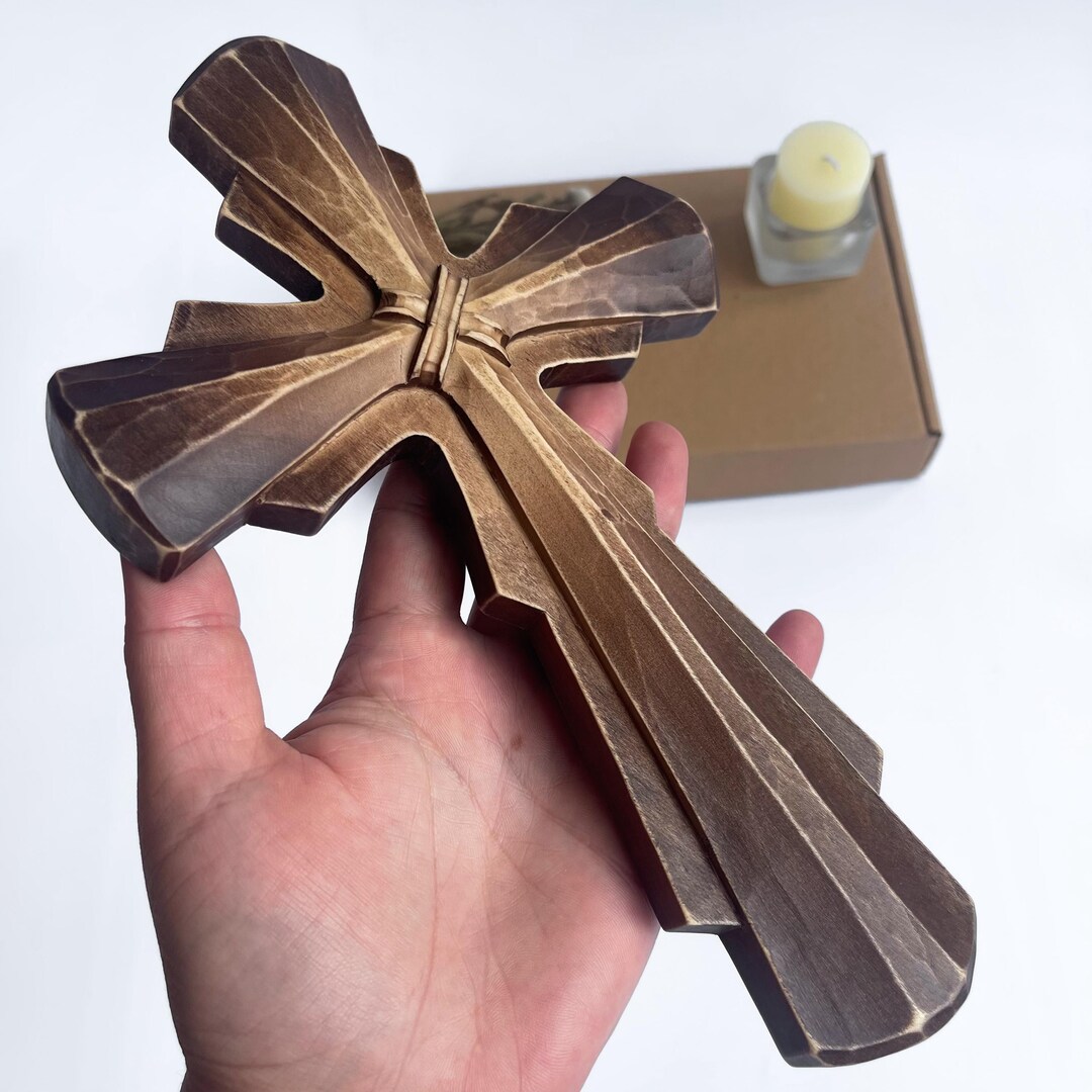 Hand Carved Wooden Cross, Crucifix Wall Hanging, Home Rustic Religious ...