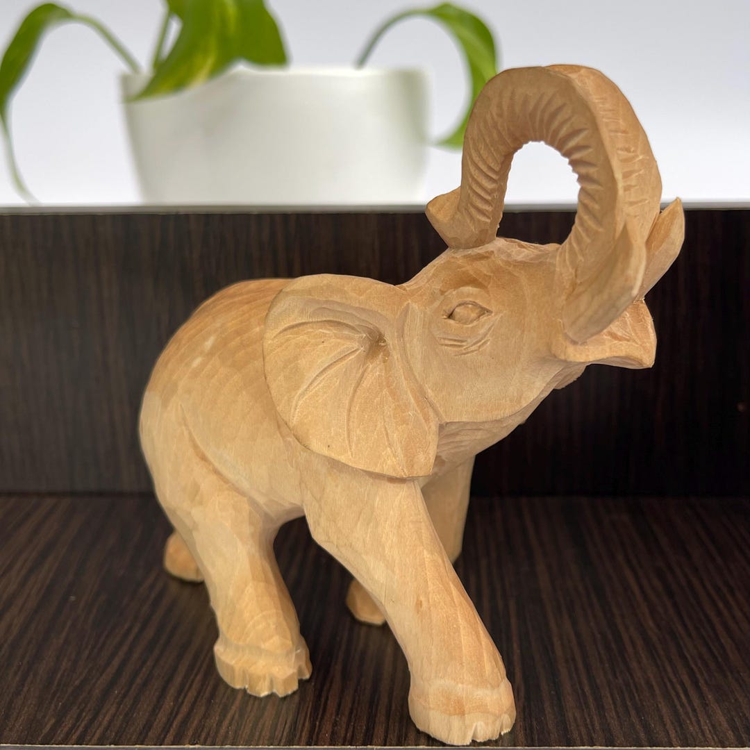 Wooden Small Carved Elephant, Standing Animal Figurine, Rustic African ...