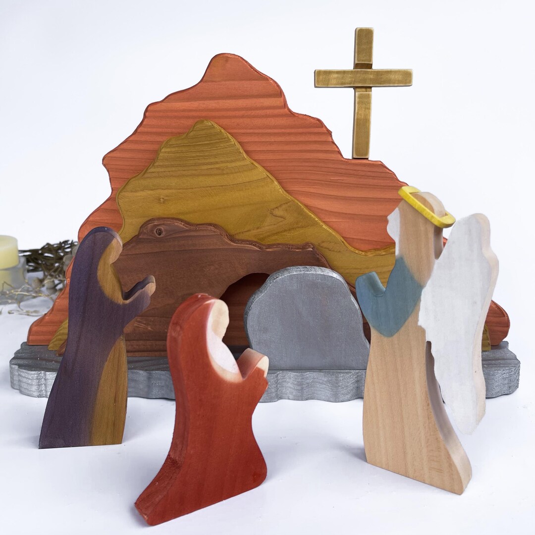 Wood Easter Set, Kids Play Set Easter Tomb, Nativity Wood Decor, Modern ...