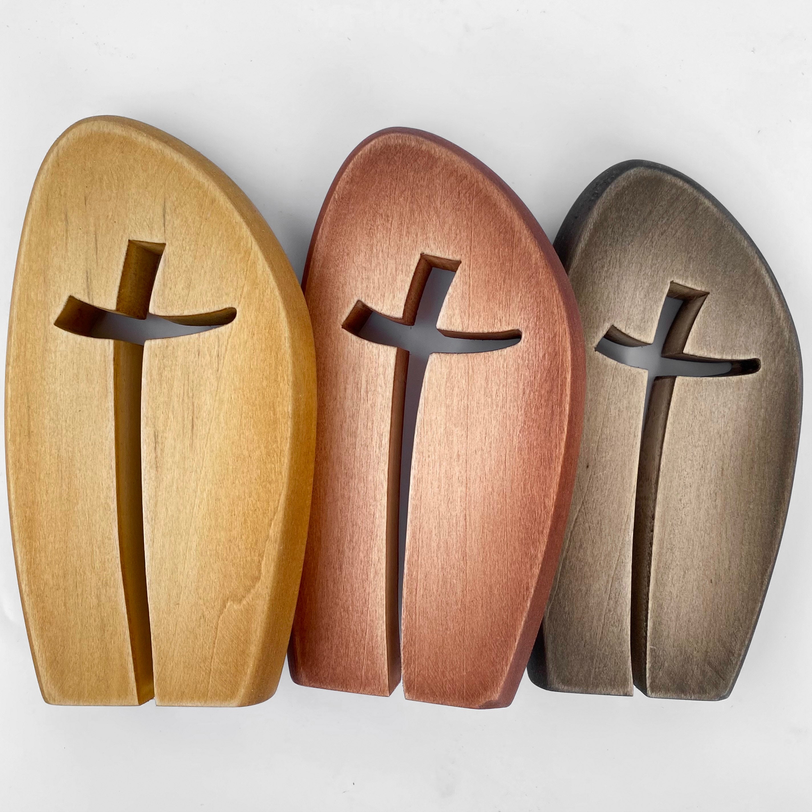 Standing Wooden Cross, Carved Wood Crucifix Christian Tabletop Decor ...