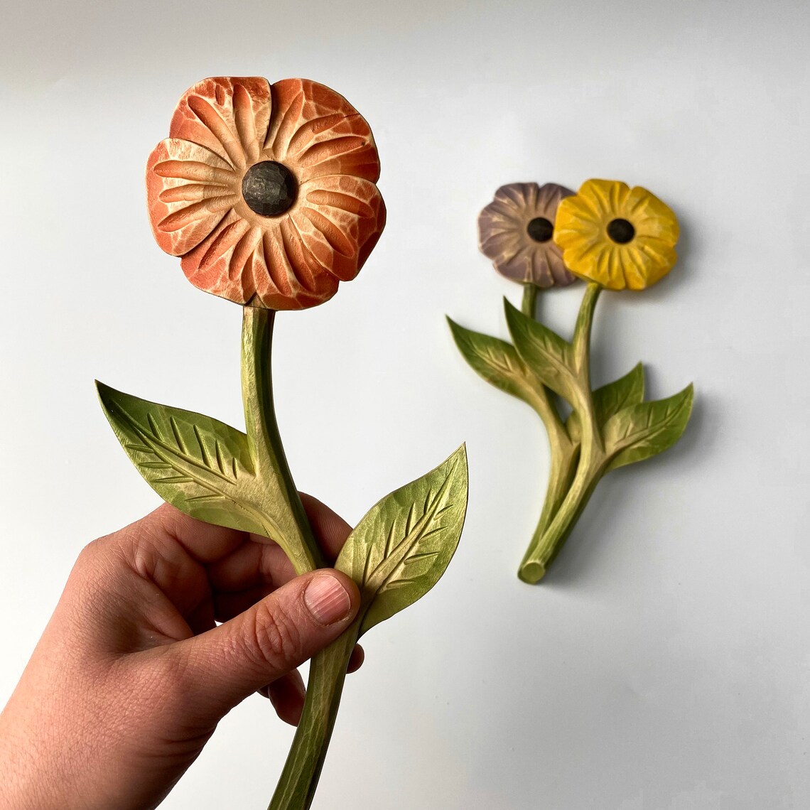 Large Wooden Flowers Wooden Carved Flower Wood Flower 3d - Etsy