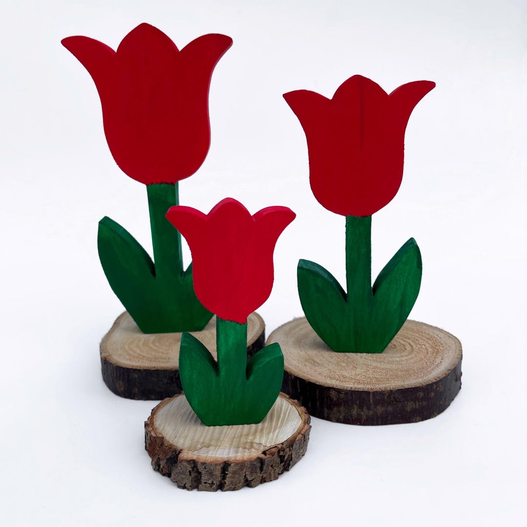 Red Wooden Tulip on a Stand, Ideas for Spring Easter Decor, Colorful ...