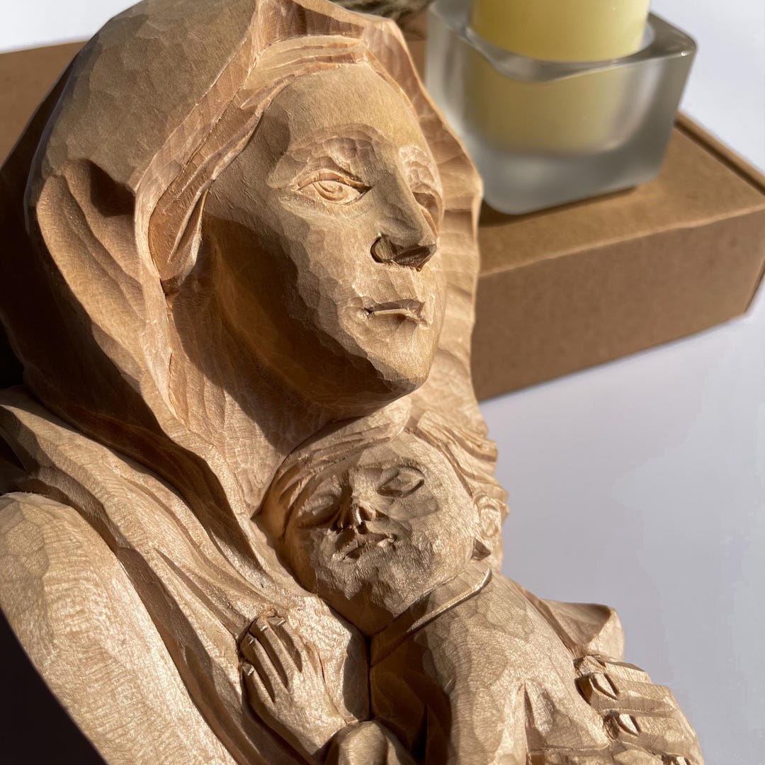 Handmade Wooden Icon, Mather Mary With Baby Jesus, Religious Hanging ...