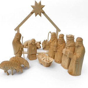 Carved Nativity, Wooden Nativity Set, Wood Figurine Set, Nativity ...