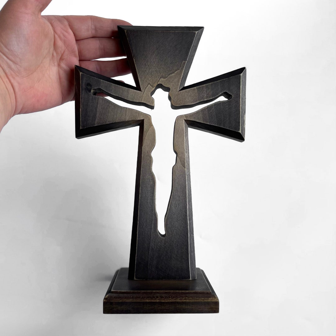 Black Wooden Cross Stand, Cross Decor for Shelf, Rustic Cross, Crucifix ...