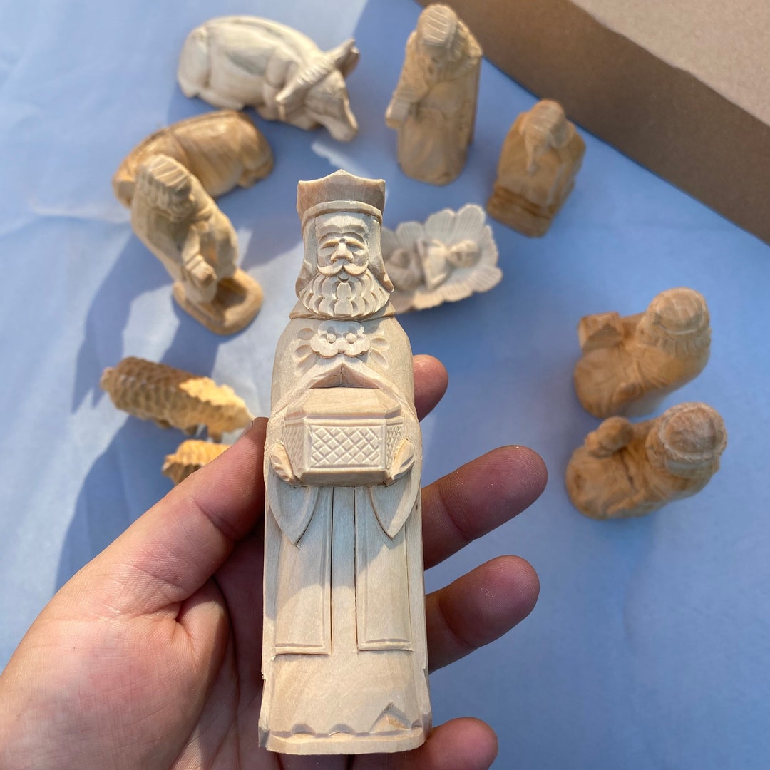 Carved Nativity, Wooden Nativity Set, Wood Figurine Set, Nativity ...