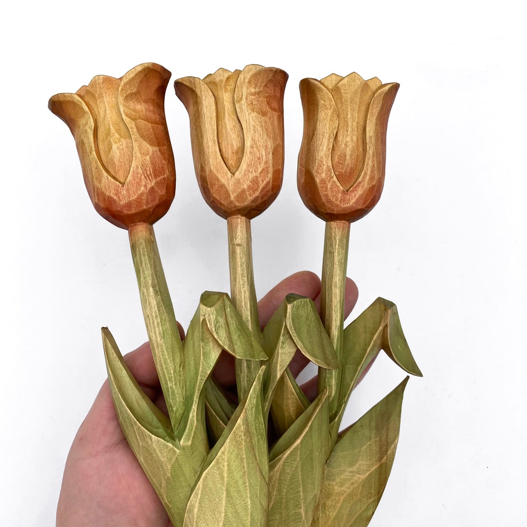 Wooden Flowers for Wall, Wood Wall Flower for Mom, Carved Tulip ...