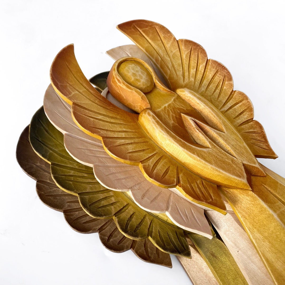 Wooden Angel Wall Hanging, Rustic Carved Angel, Angel Wood Wall Art ...