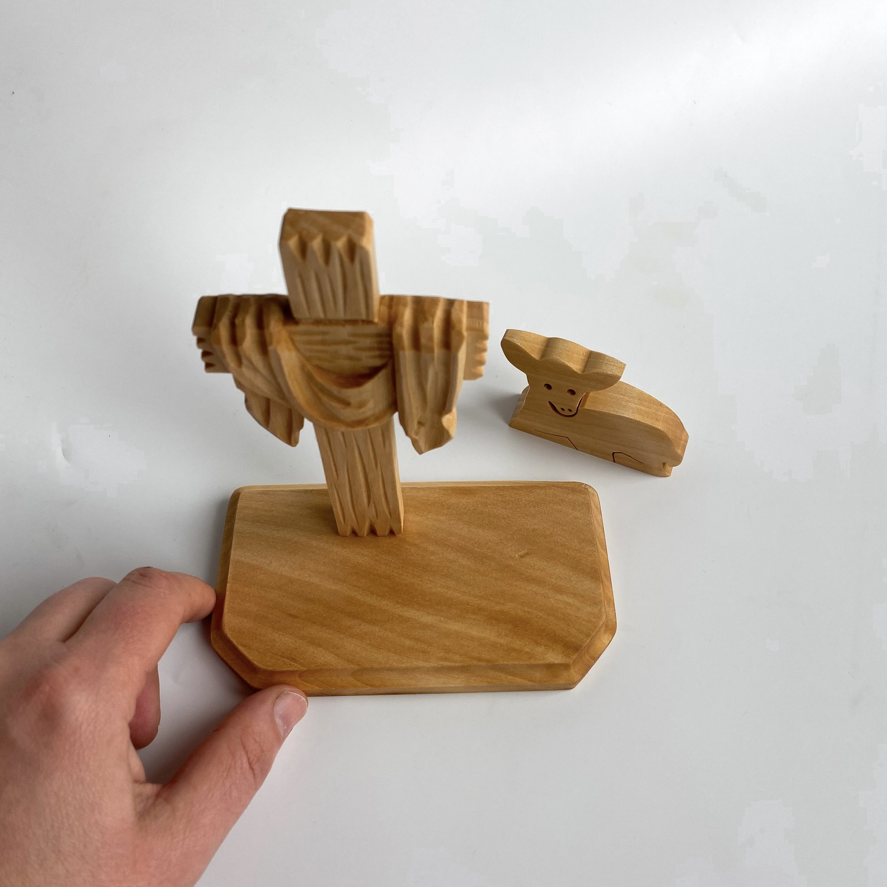 Wooden Easter Cross on Stand With Hand Carved Lamb, Resurrection Wooden ...