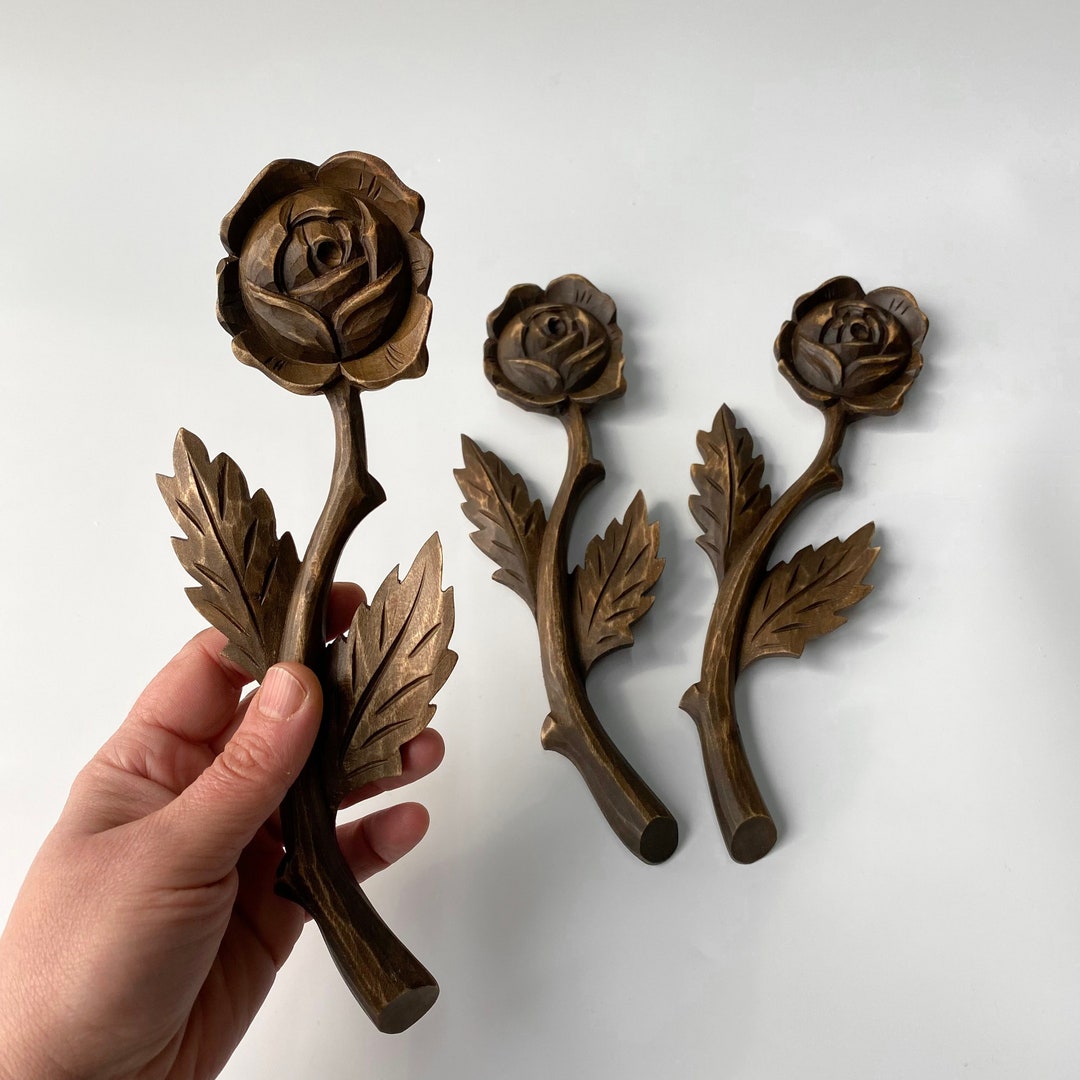 Wooden Flower Rose, Wood Wall Rose, Floral Wood Decor, Carved Wood ...