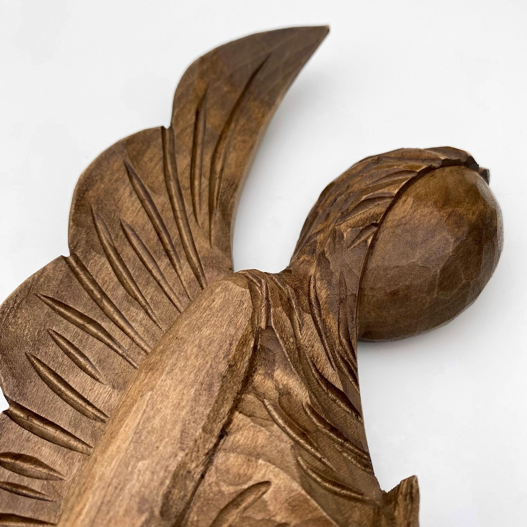 Wood Carved Angel, Large Angel, Tall Angel Figurine, Angel Wall Hanging ...