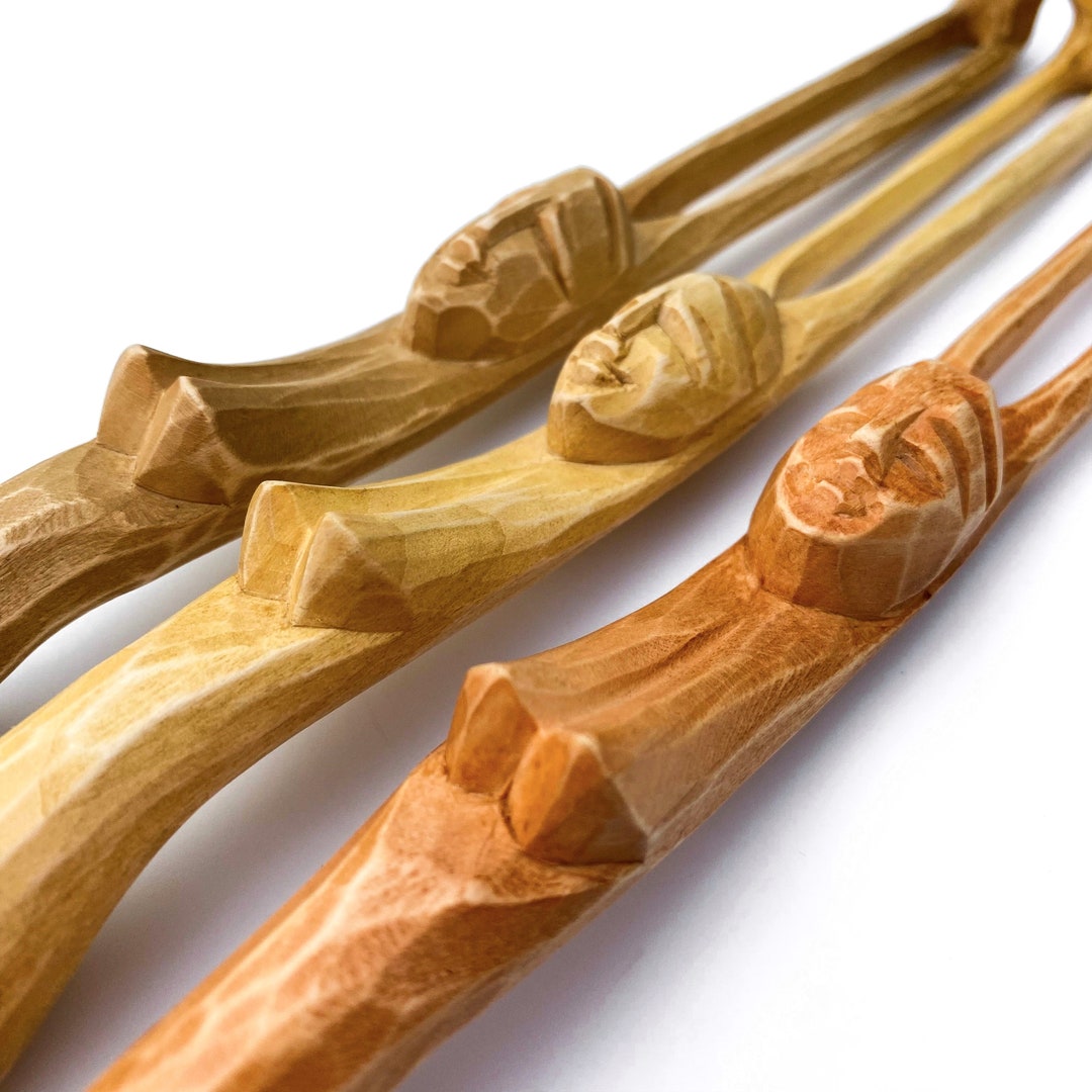 Long Back Scratcher, Back Massage, Carved Face, Wooden Gift for Him ...