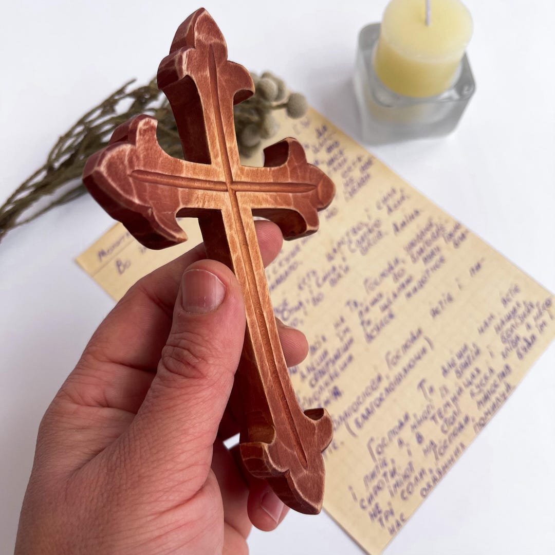 Carved Wooden Catholic Crucifix, Small Hanging Cross for Front Door ...