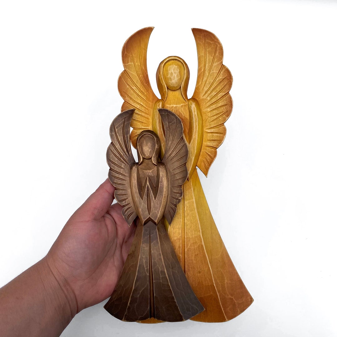 Wooden Wall Angel Figurine, Rustic Angel, Hanging Angel, Hand Carved ...