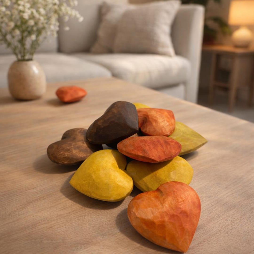 Wooden Small Hearts 3d, Carved Mini Table Shelf Decor, Handcrafted ...