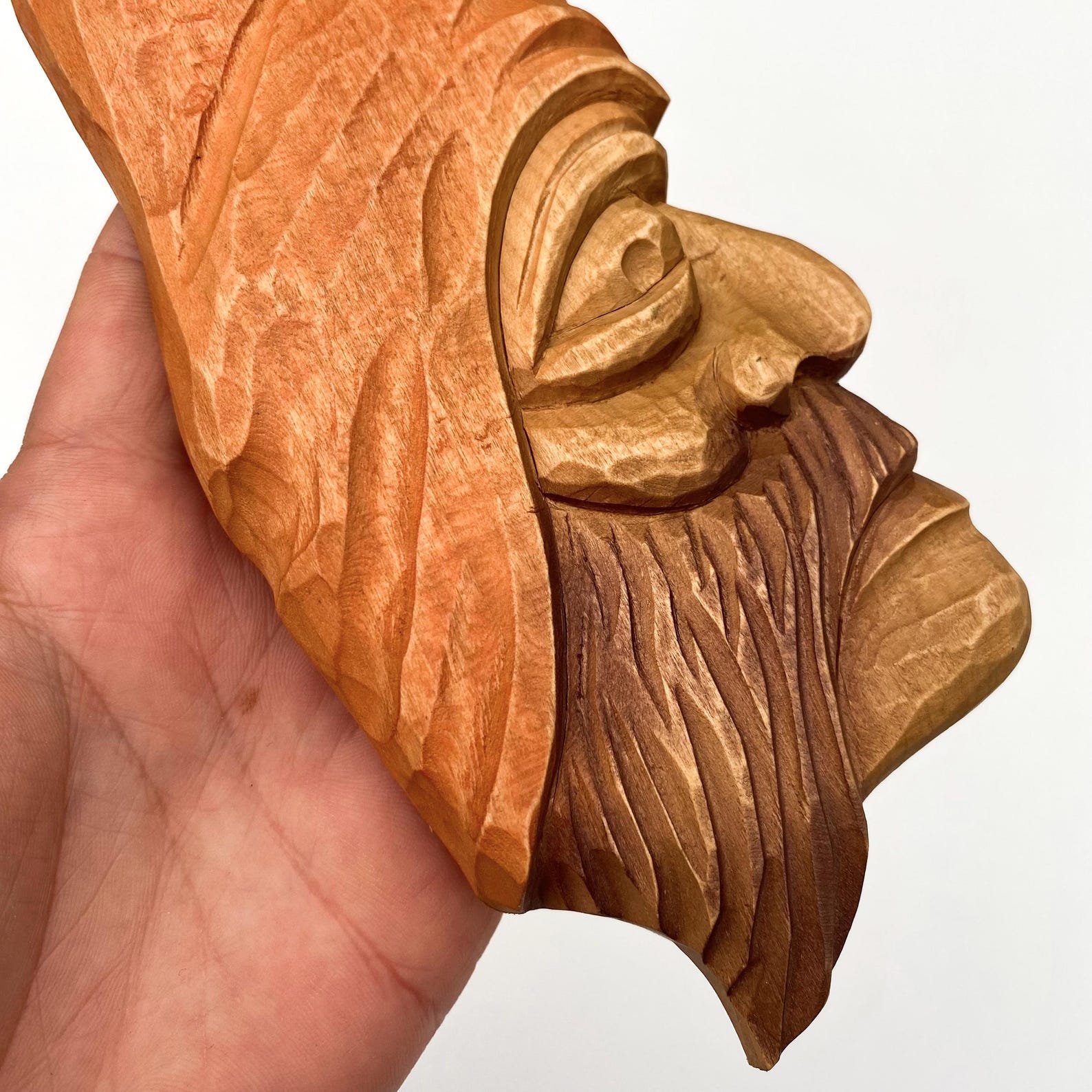 Wood Tree Spirit Face, Carving Sculpture, Fantasy Figurine, Carved Head ...