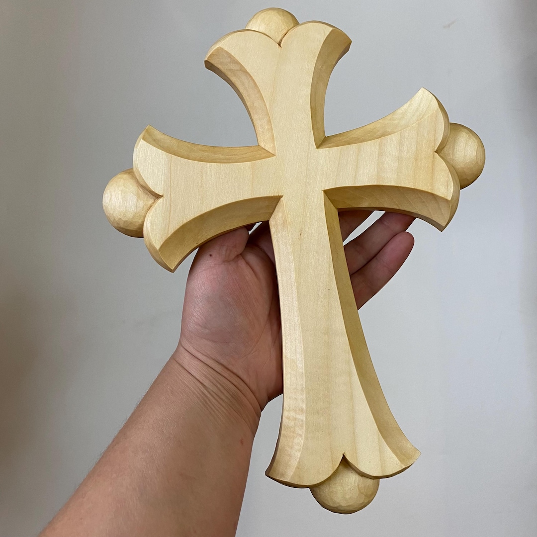 Wooden Cross Wall Decor Large, Hand Carved Cross, Hanging Crucifix Wall ...