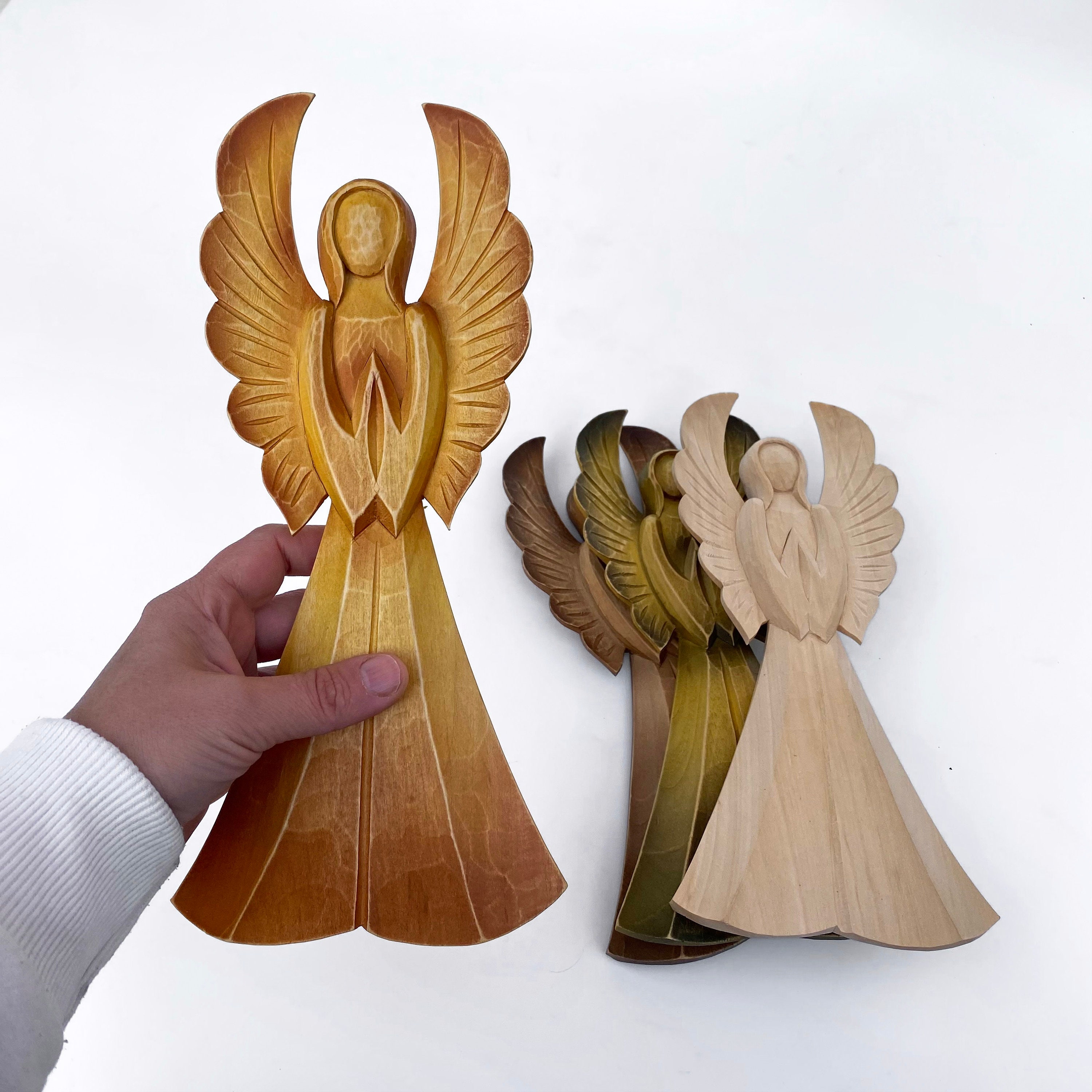 Hand Carved Large Angel, Wooden Hanging Ornament, Rustic Figurine ...