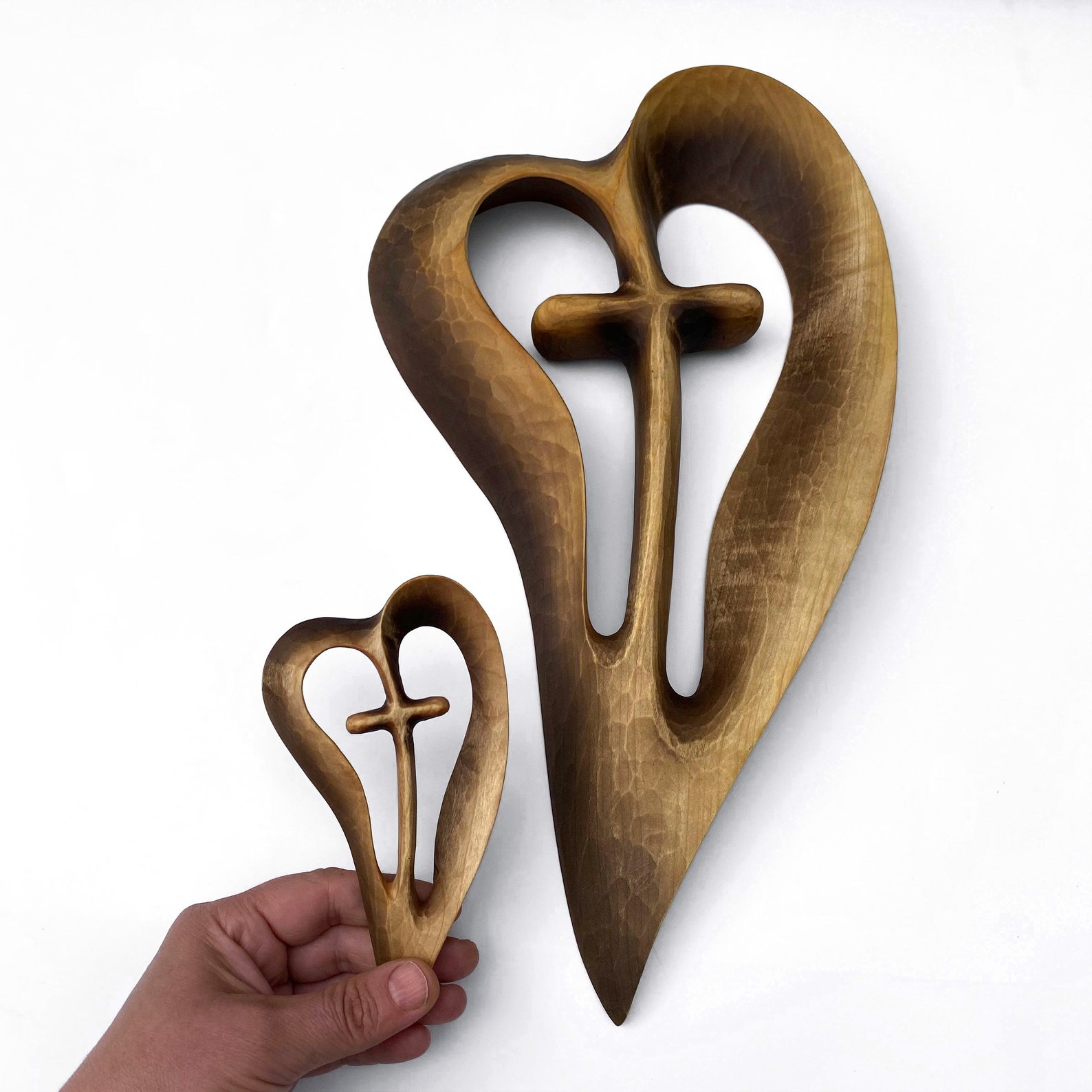 Carved Cross Modern Crucifix Wooden Cross Heart Decorative - Etsy