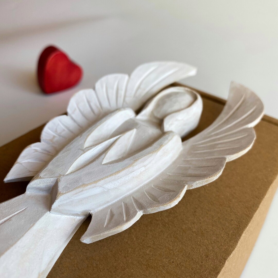 White Wood Angel, Large Hanging Angel, Wood Angel Figurine, Rustic ...