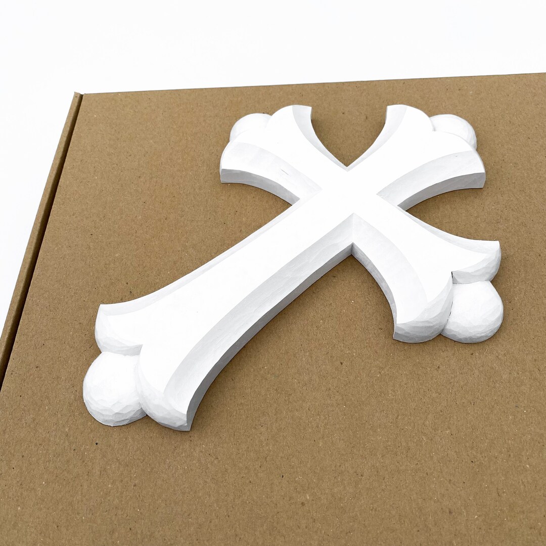 White Crucifix Wall, Carved Cross, Catholic Cross for Nursery, Hanging ...