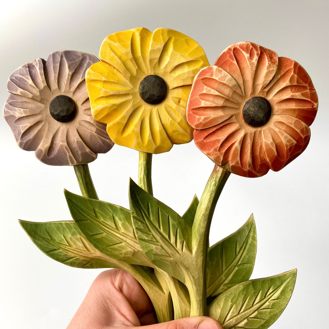 Large Wooden Flowers, Wooden Carved Flower, Wooden Daisy, Wood Flowers ...