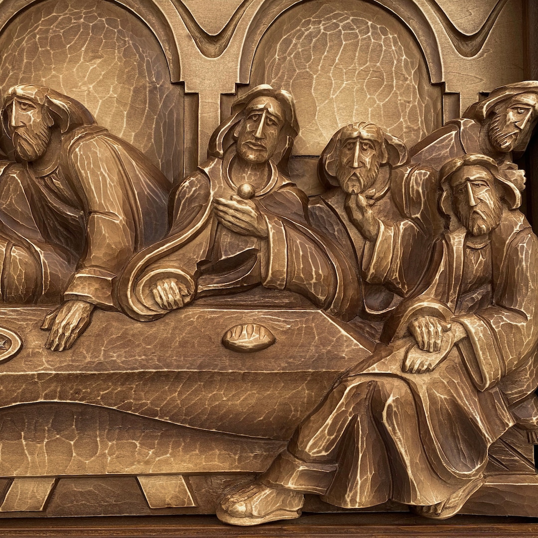 Large Last Supper Wood Carving, Religous Carved Wood Art, Last Supper ...