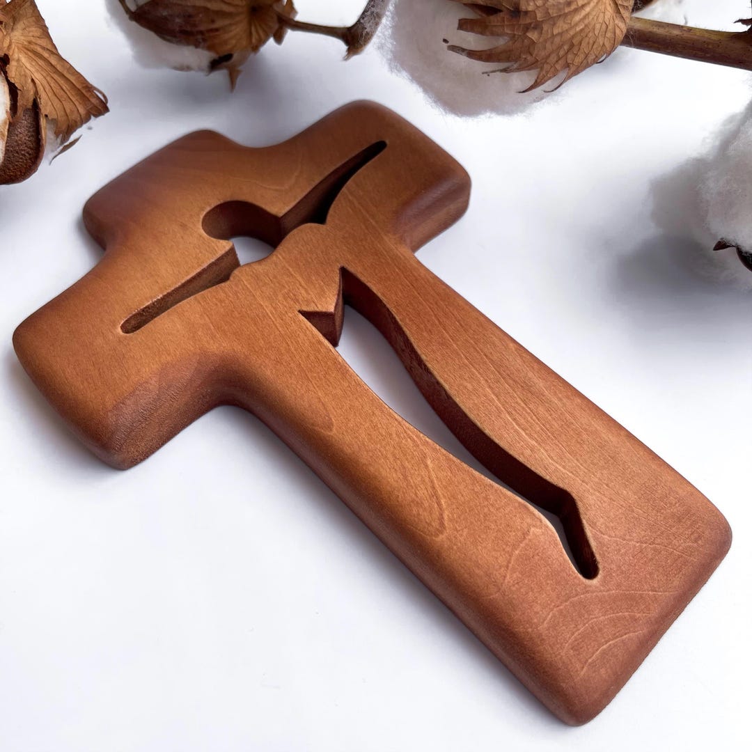 Wooden Small Crucifix Wall Art Decor, Modern Hanging Confirmation Gift ...