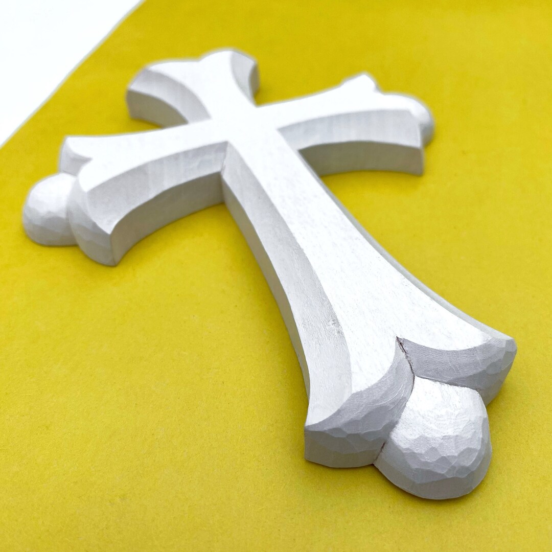 Small White Wall Cross Carved, Wall Crucifix, Wood Cross for Girl ...