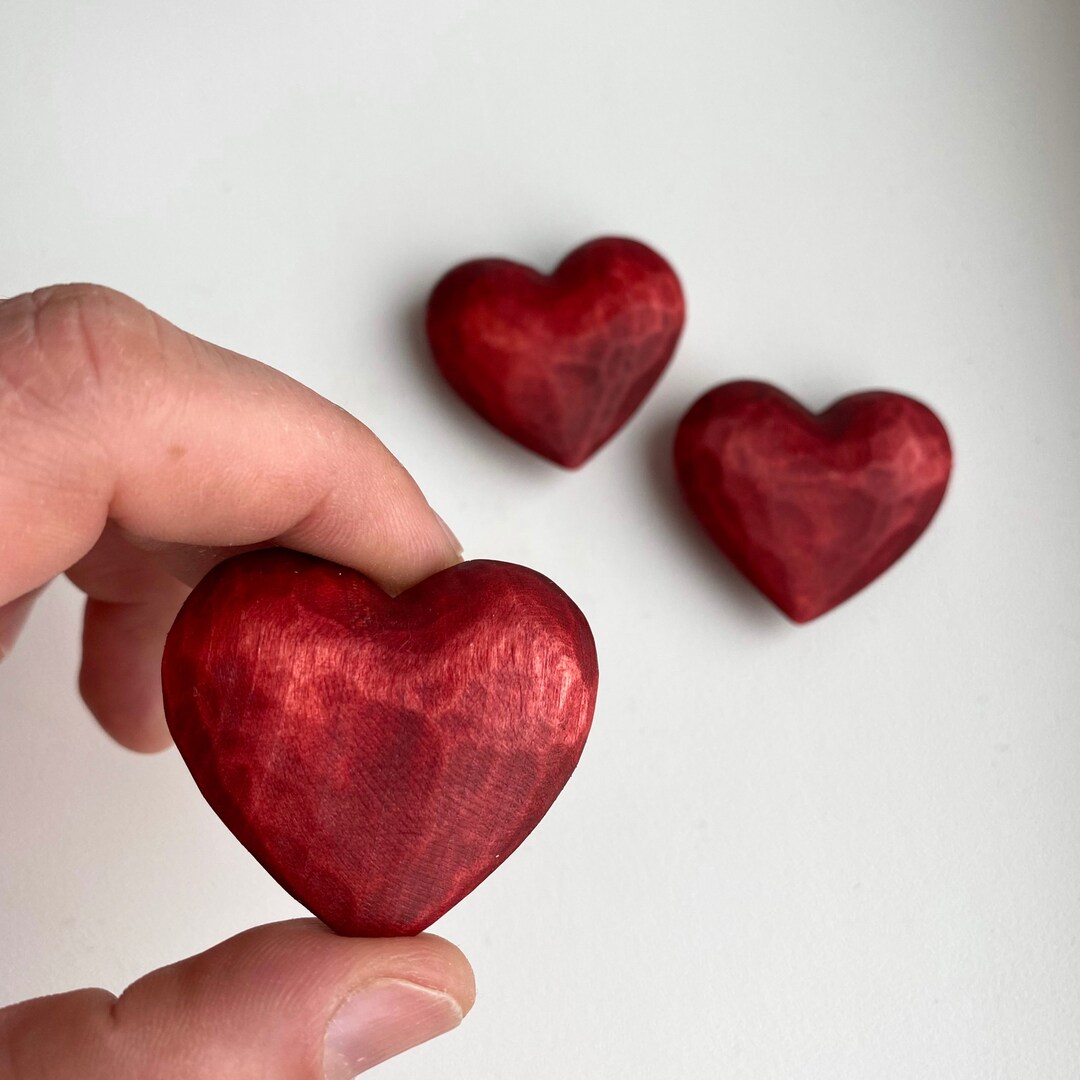 Small Wooden Hearts, 3D Wood Hearts, Hand Carved Hearts, Wood Heart ...