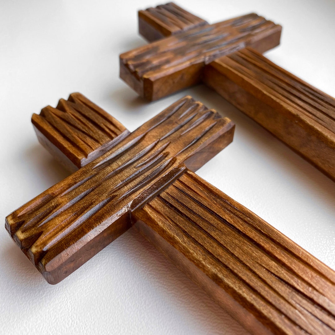 Rustic Wall Cross, Hand Carved Cross, Wooden Crucifix, Small Wooden ...