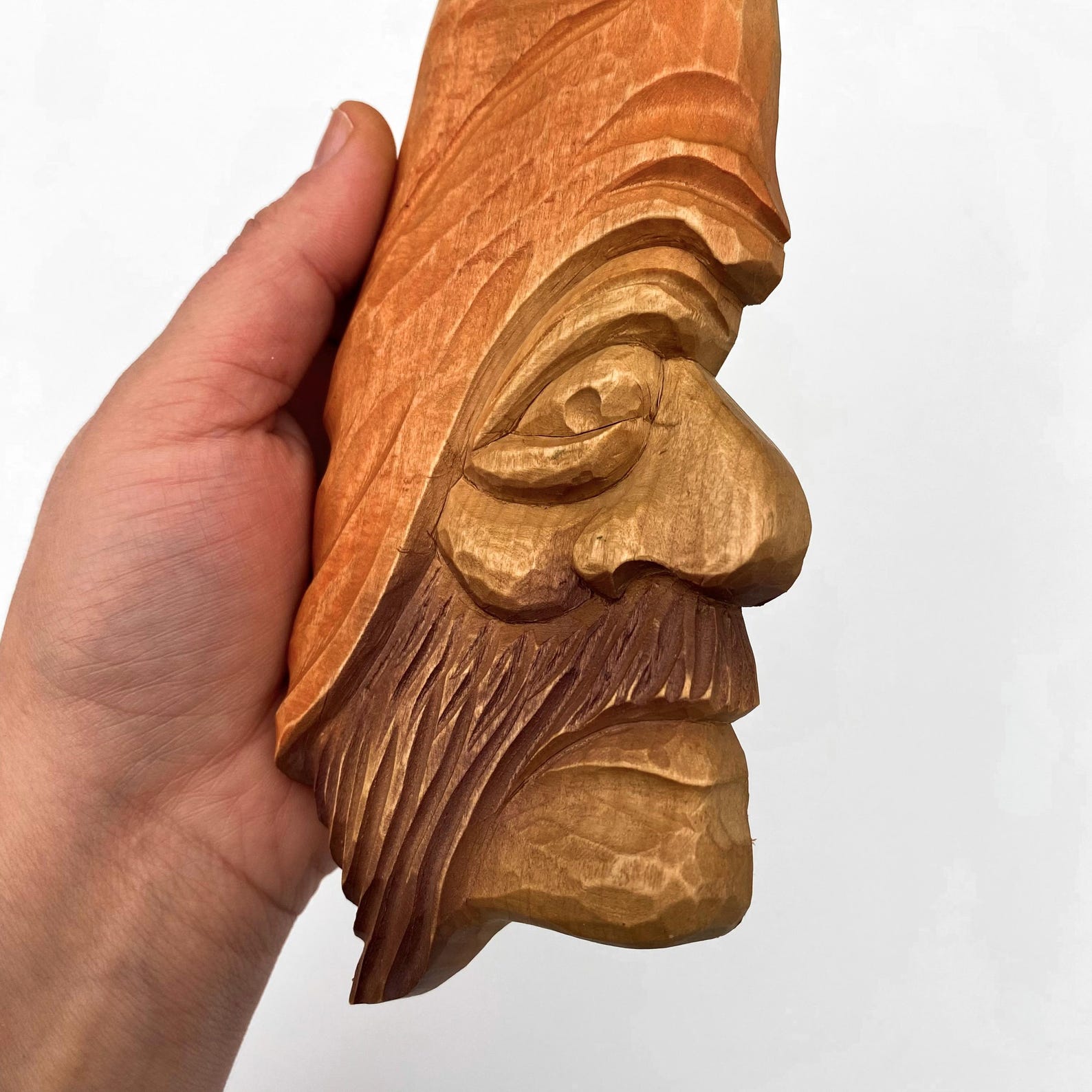 Wood Tree Spirit Face, Carving Sculpture, Fantasy Figurine, Carved Head ...