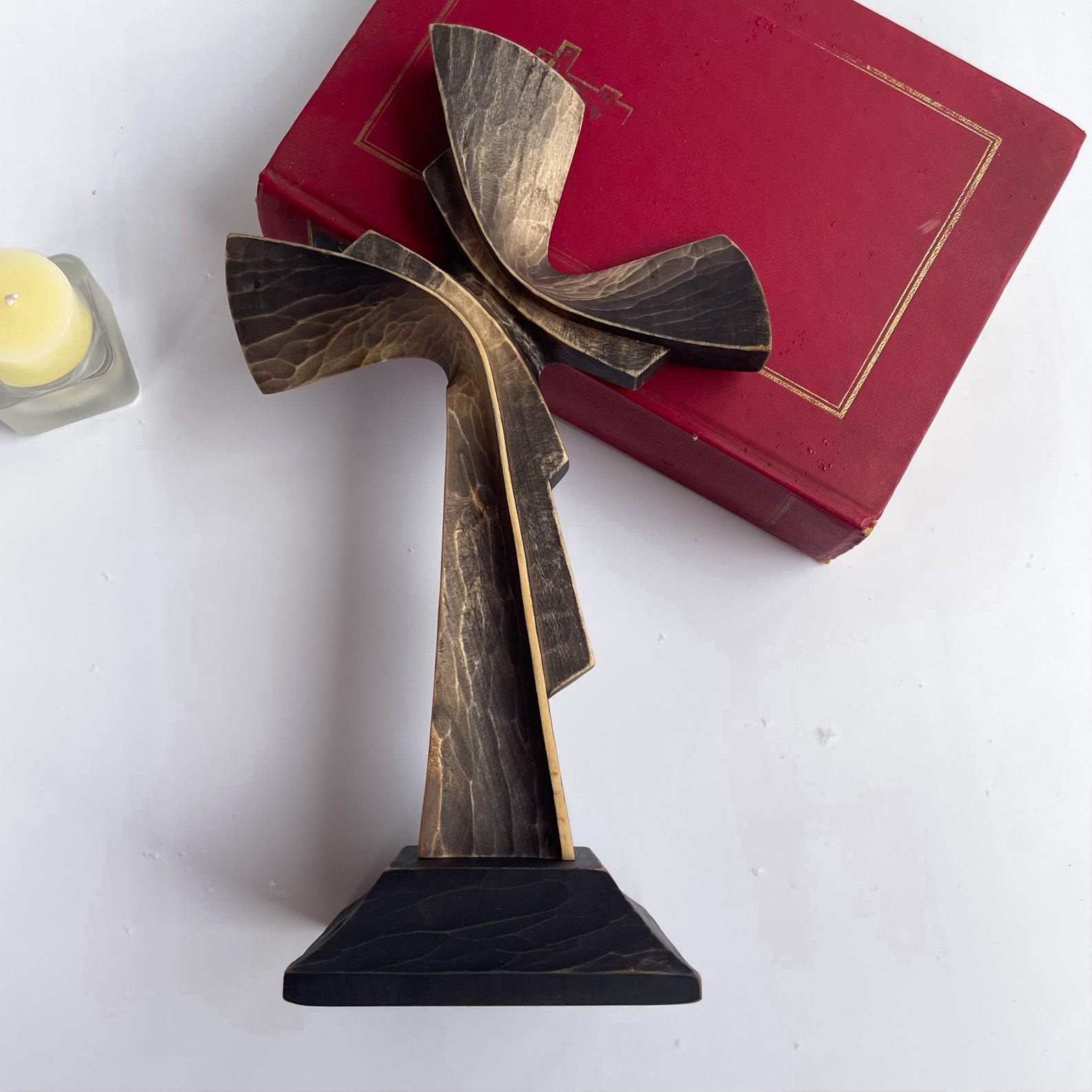 Rustic Wooden Cross Tabletop, Carved Wooden Cross, Free Standing Cross ...