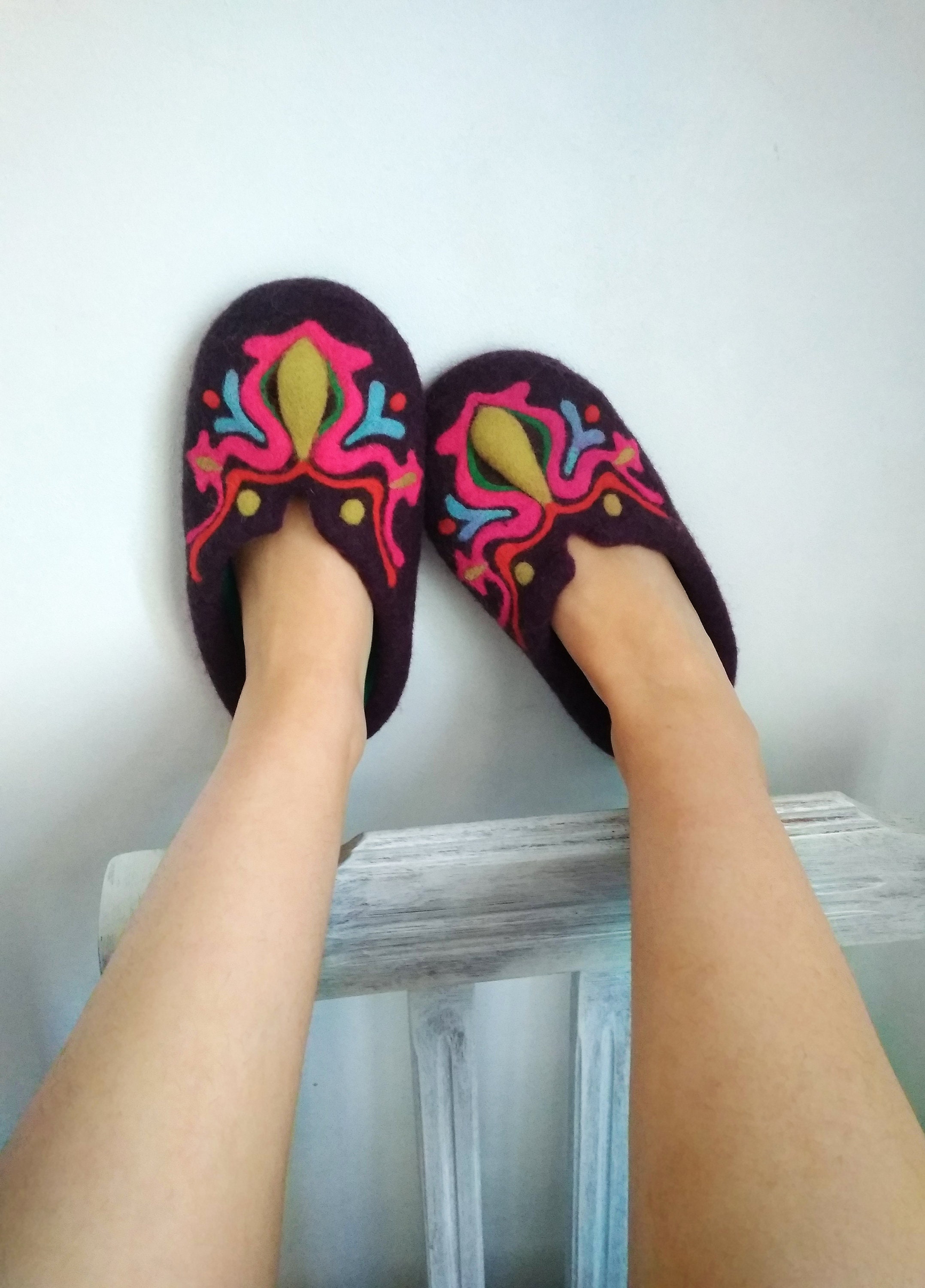 Wool Slippers Women. Purple Felt Slippers With Arabic Decor. - Etsy
