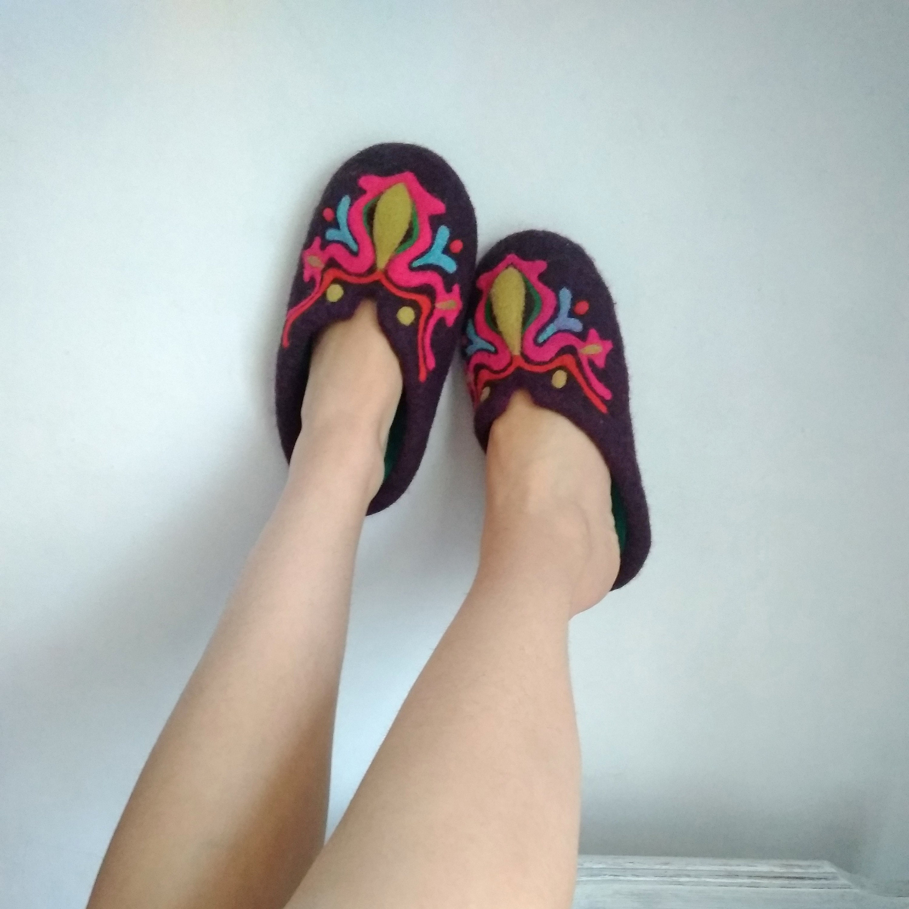 Wool Slippers Women. Purple Felt Slippers With Arabic Decor. - Etsy