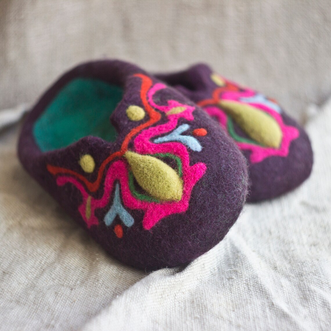 Wool Slippers Women. Purple Felt Slippers With Arabic Decor. - Etsy