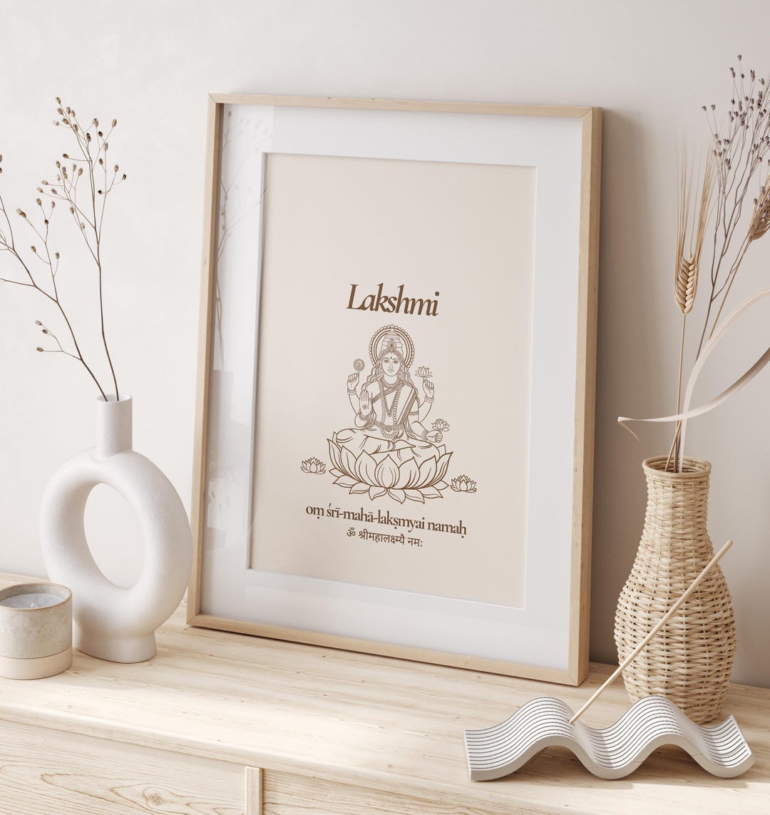 Lakshmi Poster, Hindu Art, Goddess Lakshmi Illustration, Sanskrit ...