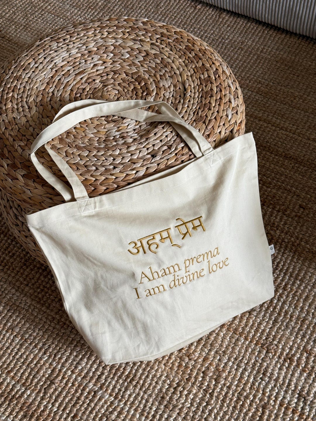 Cotton Yoga Tote Bag - Embroidered Bag - Spiritual Tote With Mantra ...