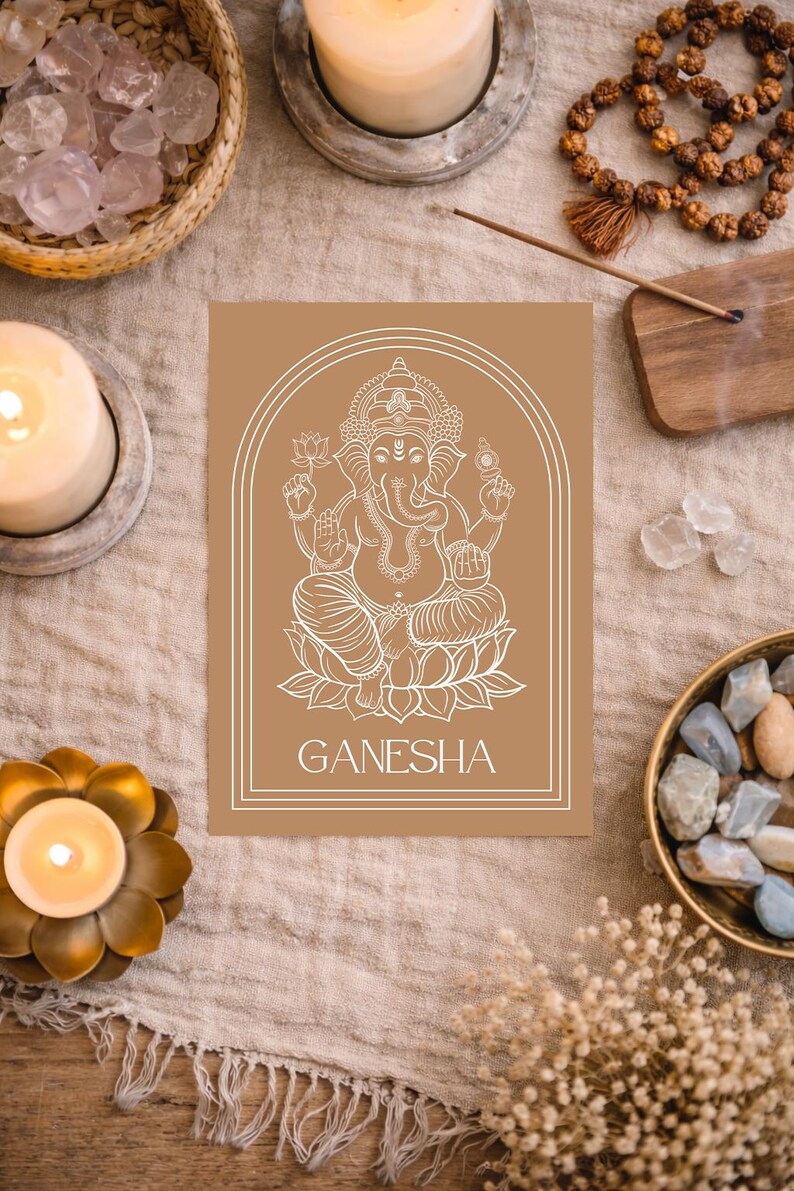 Ganesha Poster, Hindu God Ganesha Art Print, Ganesha Mantra, Yoga Wall ...