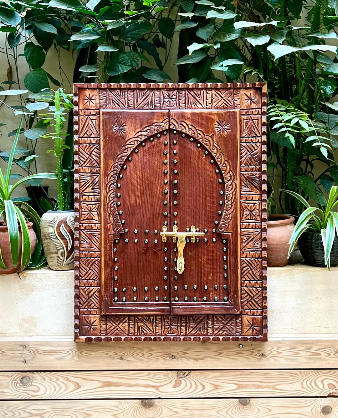 Handcrafted Moroccan Cedar Wood Window Frame: Wall Decor, Mirror, or ...