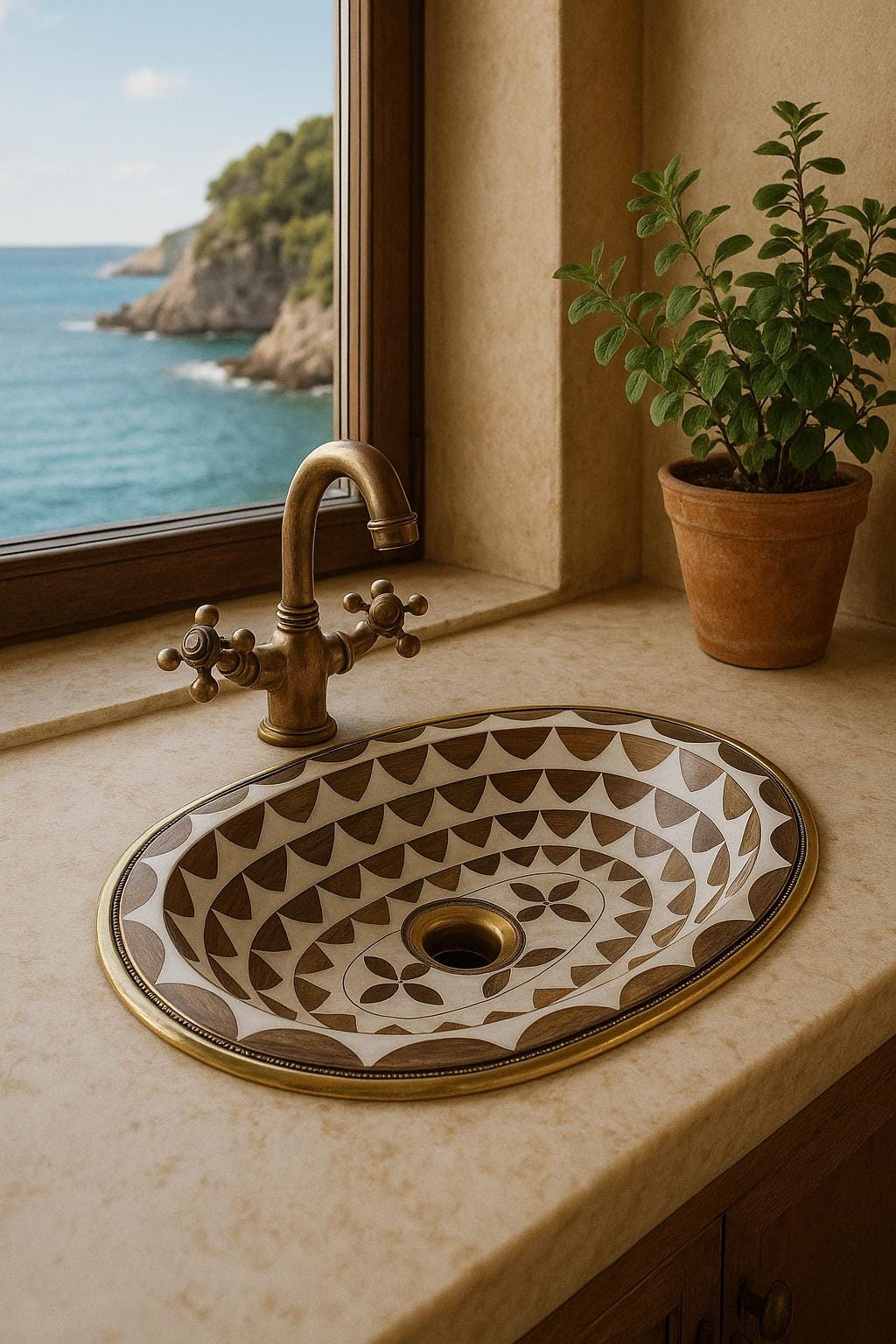 Handcrafted Brass, Resin, Wood & Bones, Oval Drop-in Sink – Antique ...