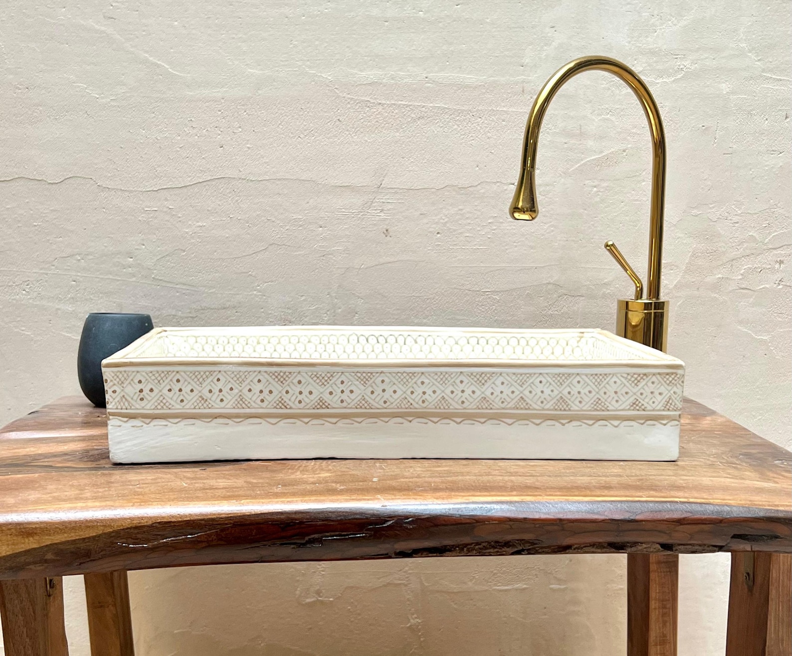 Moroccan Fish Scale Ceramic Sink: Rectangular Beige Washbasin, Free ...