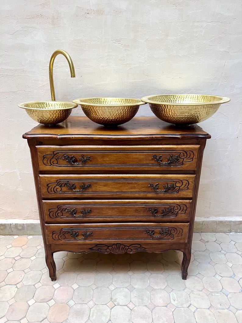 Handcrafted Moroccan Brass Sink: Round Hammered Artisan Design - Etsy