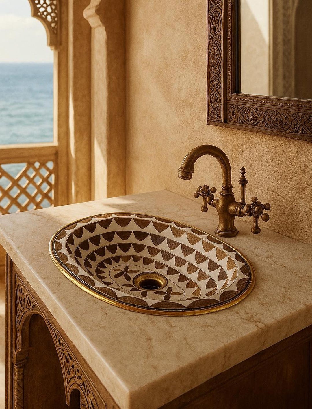 Handcrafted Brass, Resin, Wood & Bones, Oval Drop-in Sink – Antique ...