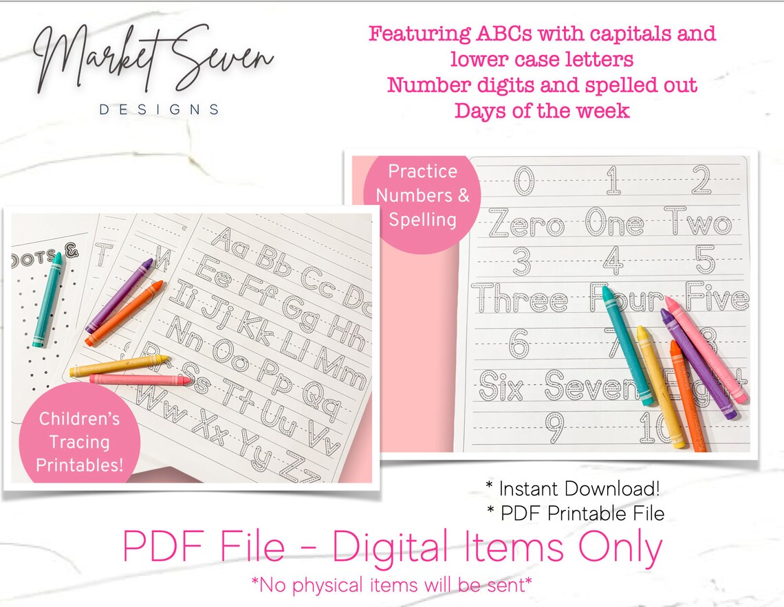 Alphabet / Number & Days of the Week Tracing PRINTABLES! PDF File ONLY ...