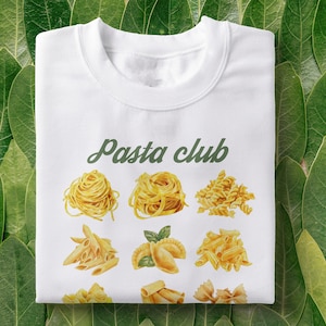 Pasta Club T-shirt: Italian Food Lover, Pasta Shapes Illustration - Etsy