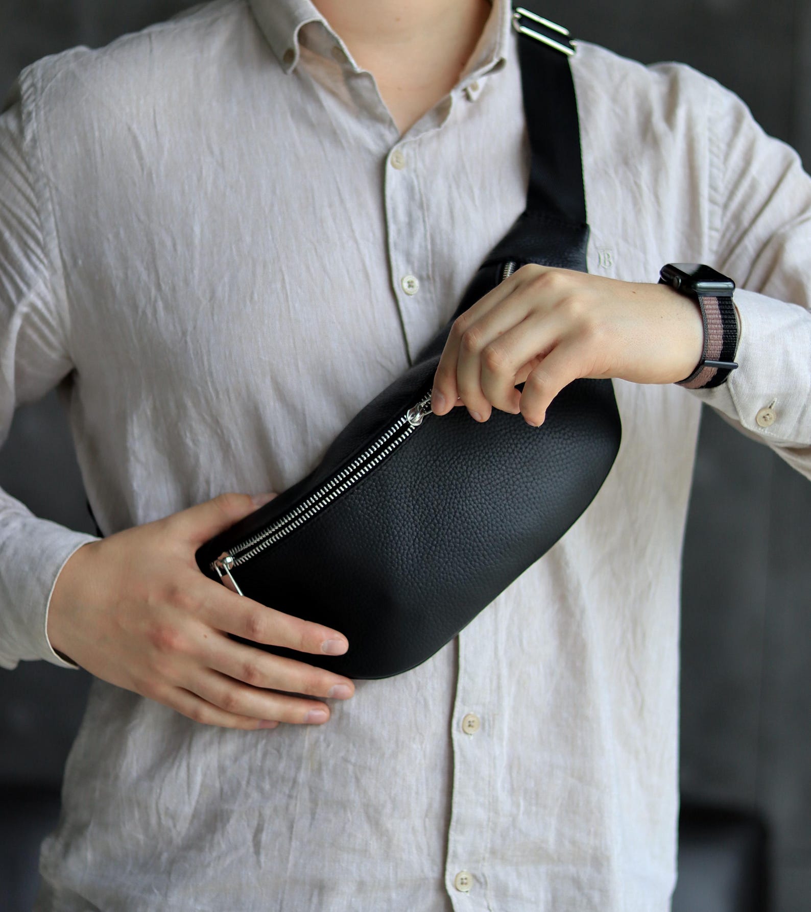 Handmade Fanny Pack, Leather Mens Crossbody Belt Bag, Custom Chest Bag ...