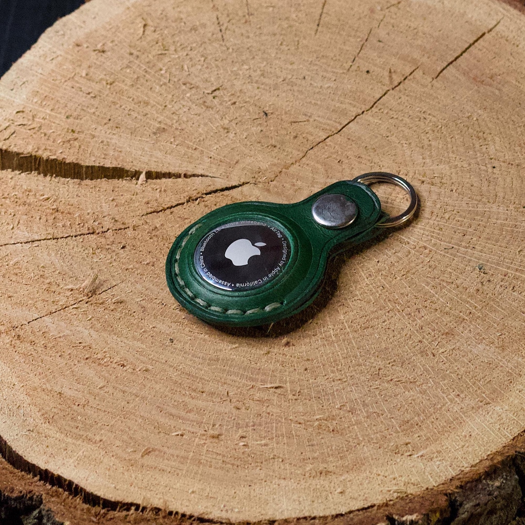 Green Leather AirTag Holder, AirTag Keychain, Apple AirTag Case, AirTag ...