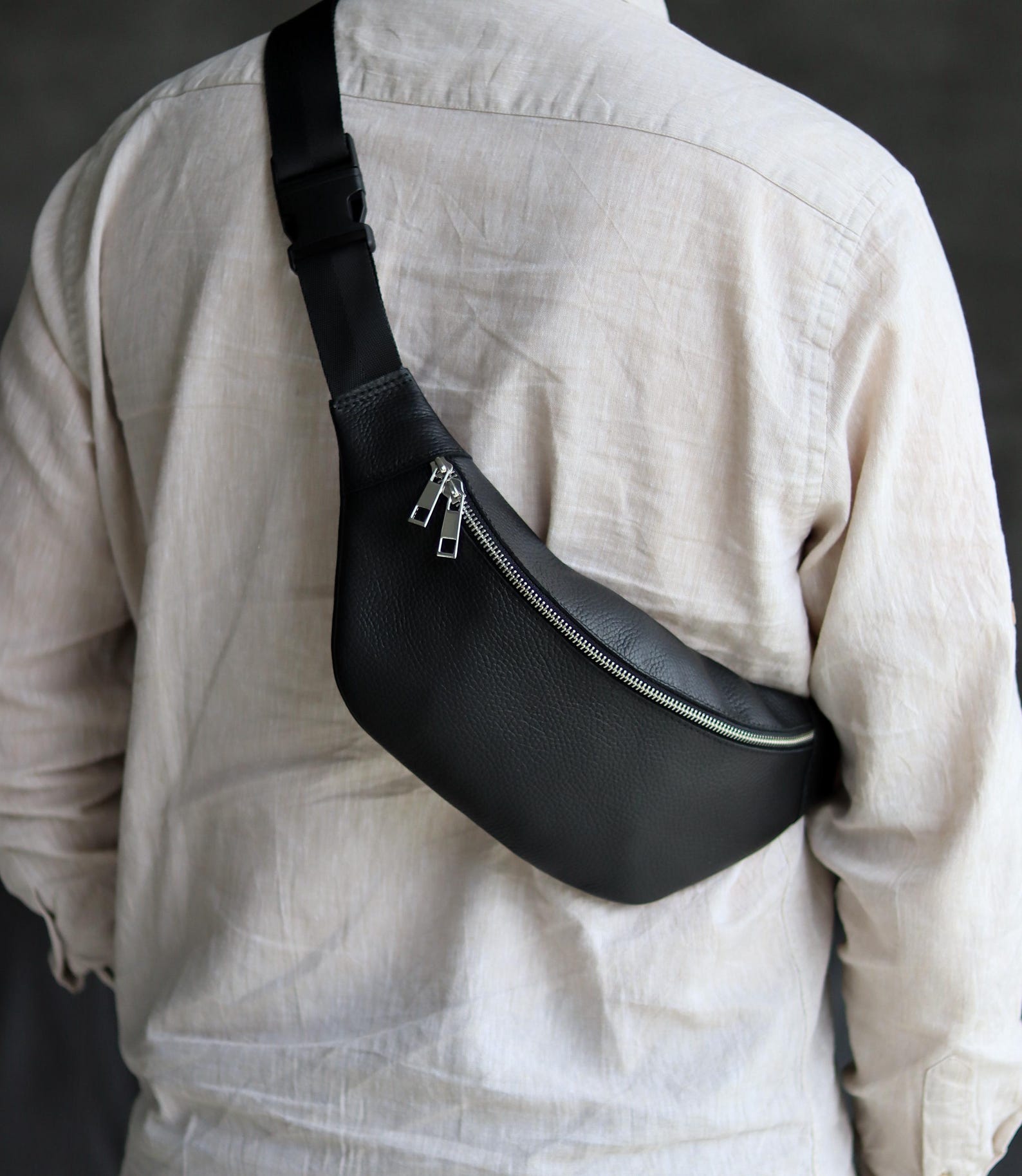 Handmade Fanny Pack, Leather Mens Crossbody Belt Bag, Custom Chest Bag ...